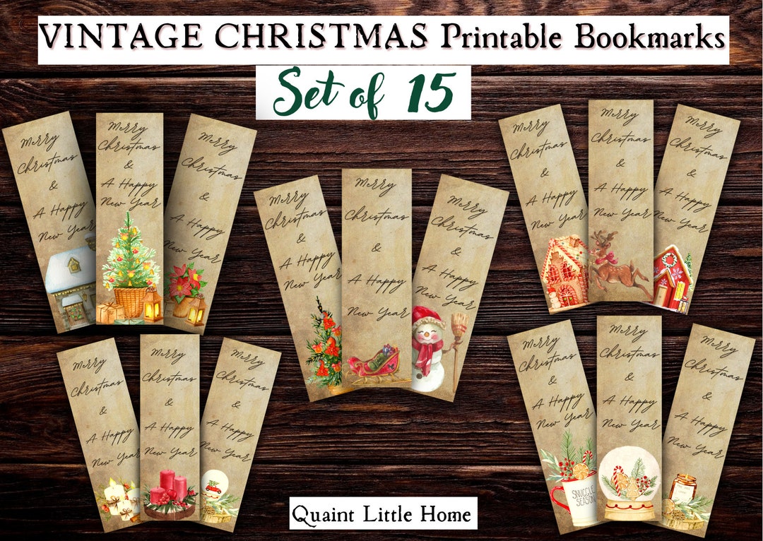 Printable Vintage Bookmarks With Christmas Greetings Set of - Etsy