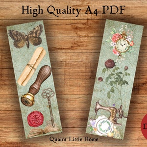 PRINTABLE Vintage Bookmarks Set of 4 High Quality A4 PDF Digital ...