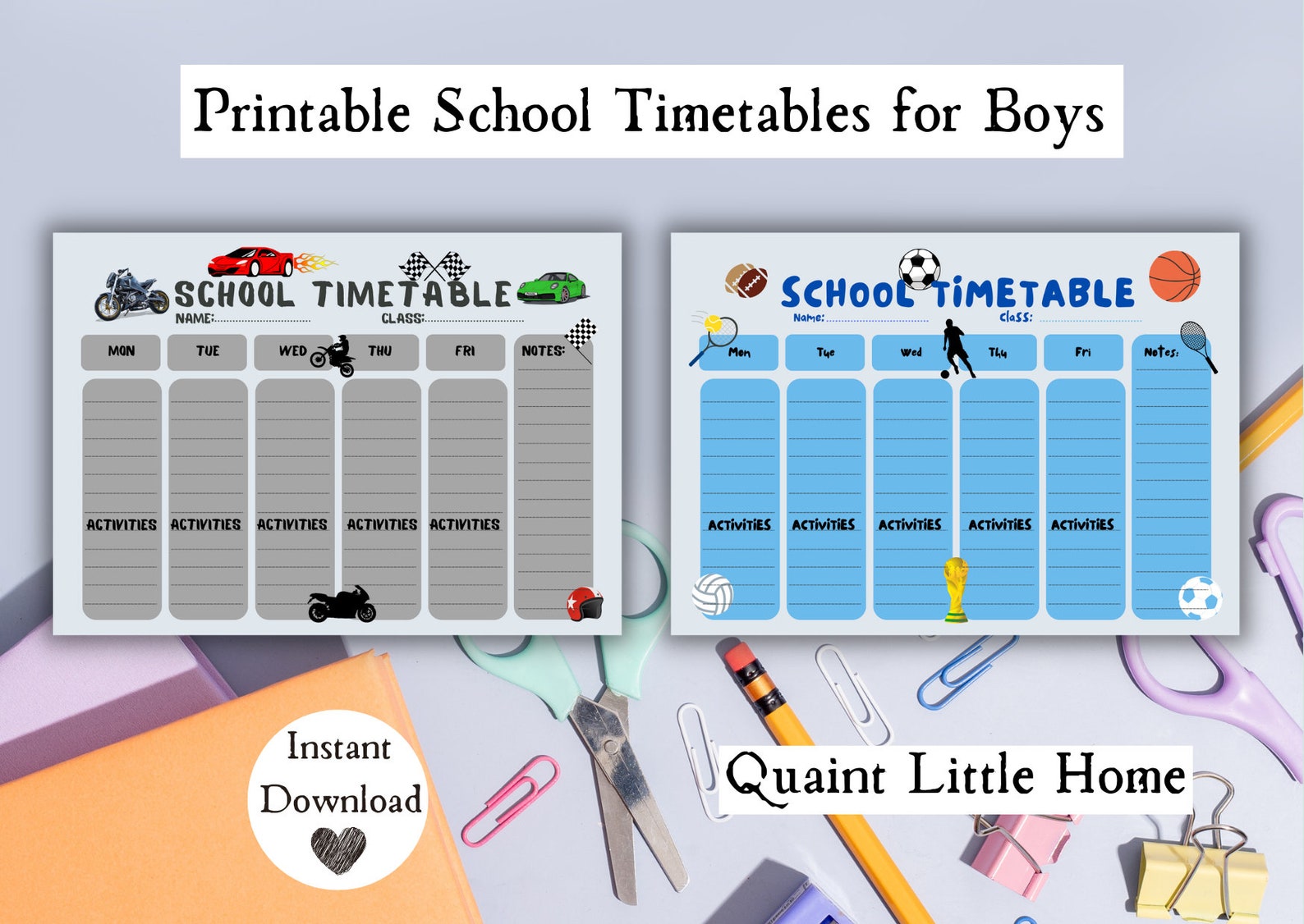 Printable School Timetable Boys Weekly Schedule Back to - Etsy