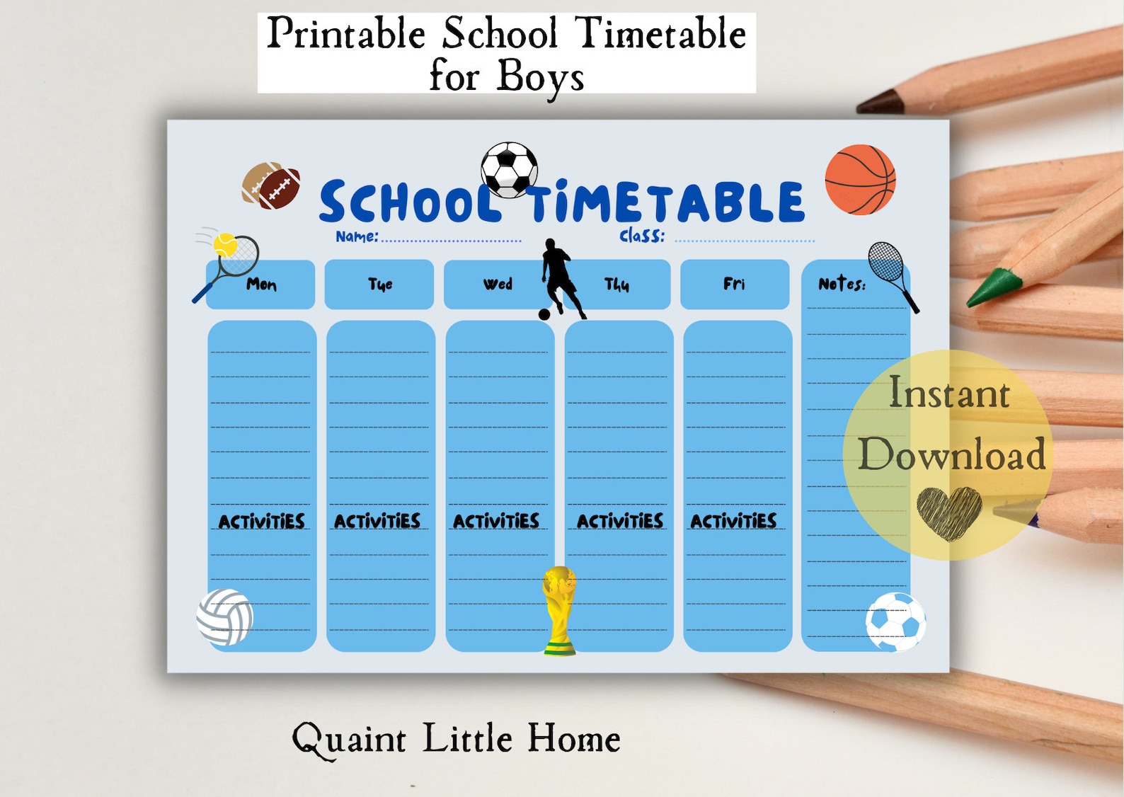 Printable School Timetable Boys Weekly Schedule Back to - Etsy