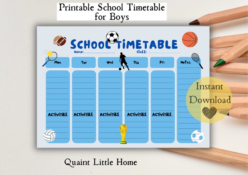 Printable School Timetable Boys Weekly Schedule Back to - Etsy