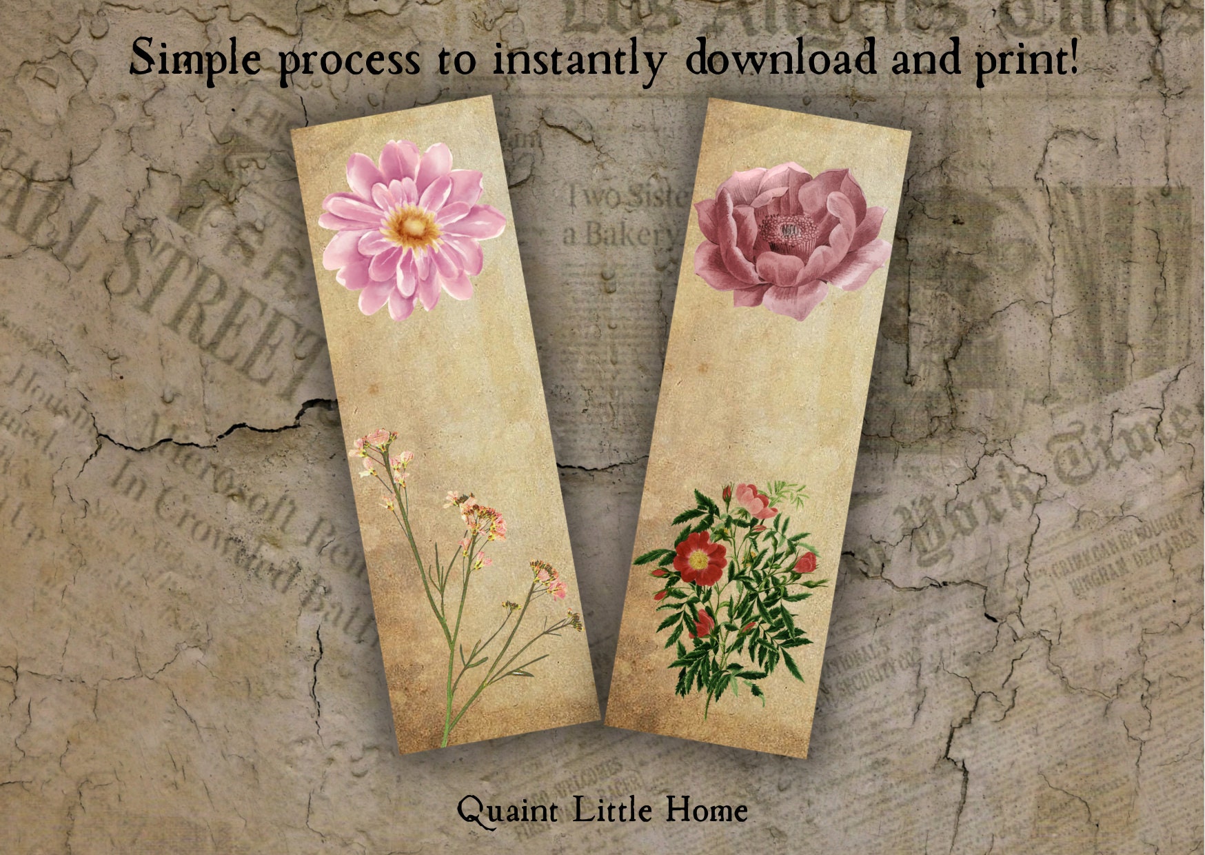 SPRING Bookmarks Printable Set of 6 Vintage Watercolor Flowers High ...