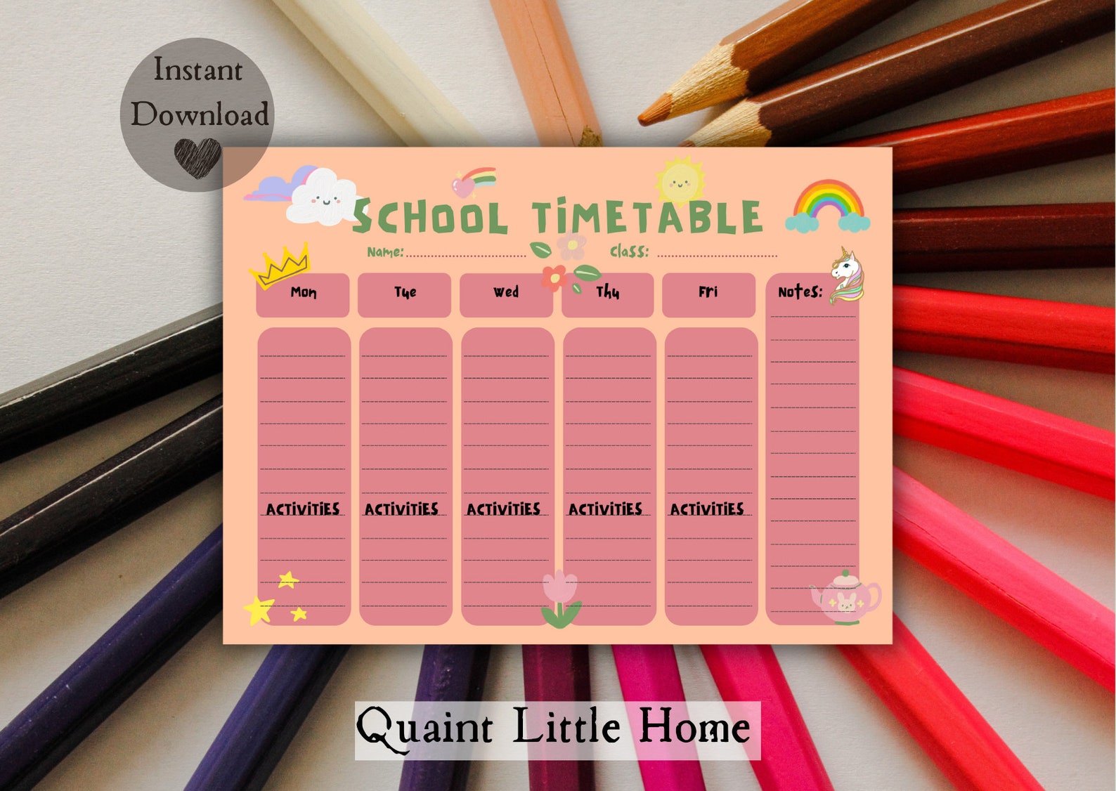 Printable School Timetable Girls Daily Schedule Back to - Etsy