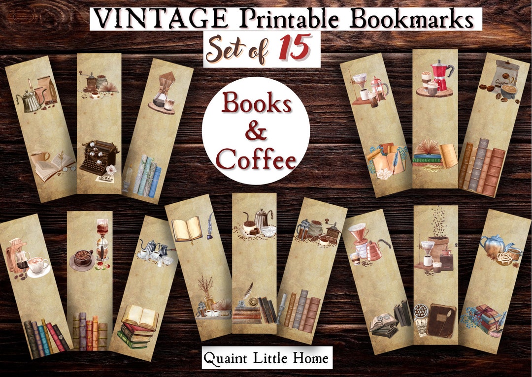 Vintage Bookmarks Printable Set of 15 Coffee & Books Themed High ...
