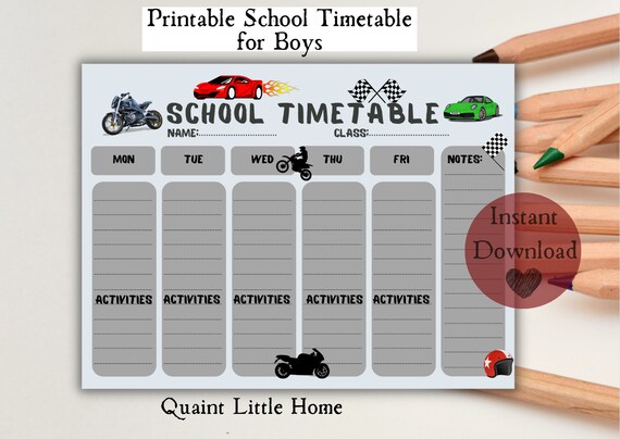 School Timetables-school Planner for Boy-with Notes and - Etsy