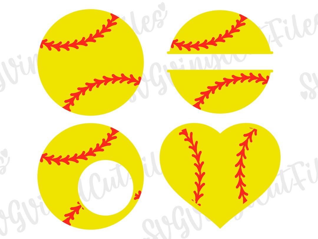 Softball SVG - Softball Cut File - Softball Split Monogram - Heart ...