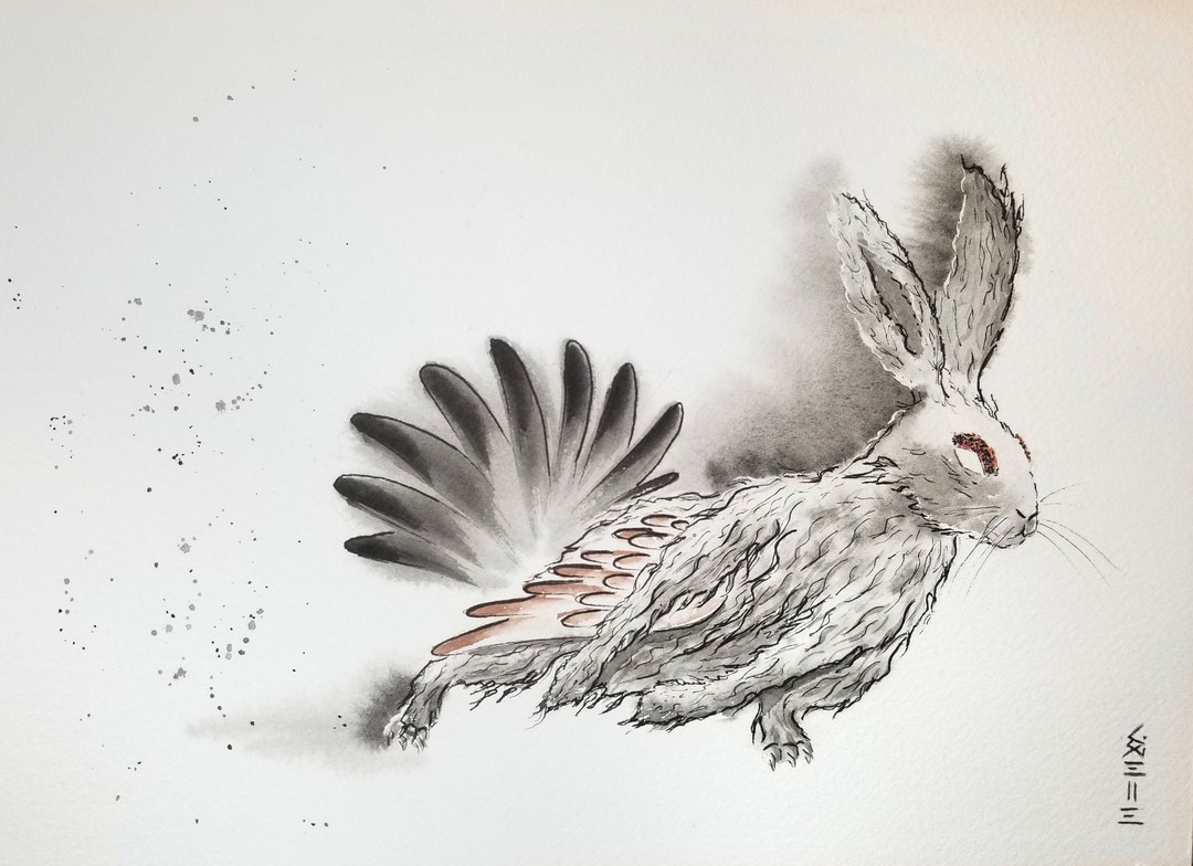 Watercolor Original Fantasy Hare, Skvader, Fantastic Animal, Chimera ...