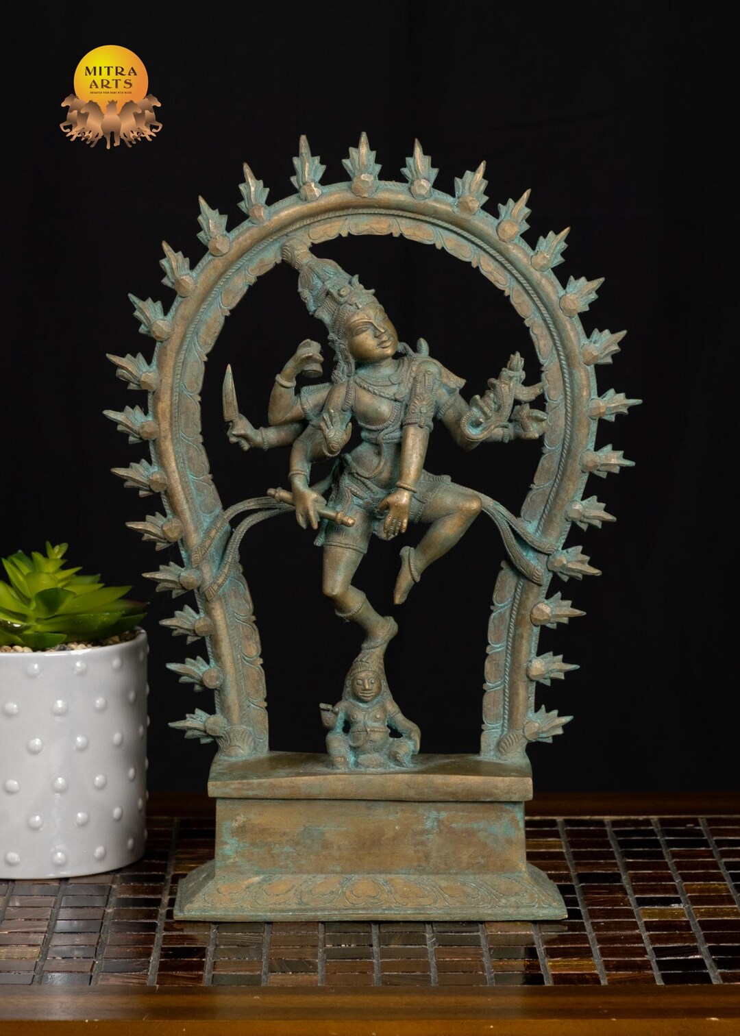 Bronze Shiva Nataraja Statue - Lost Wax Cast, Antique Green Finish ...