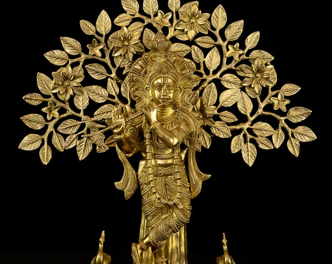 16 Lord Krishna Standing Under a Tree With Peacocks Brass Statue - Etsy
