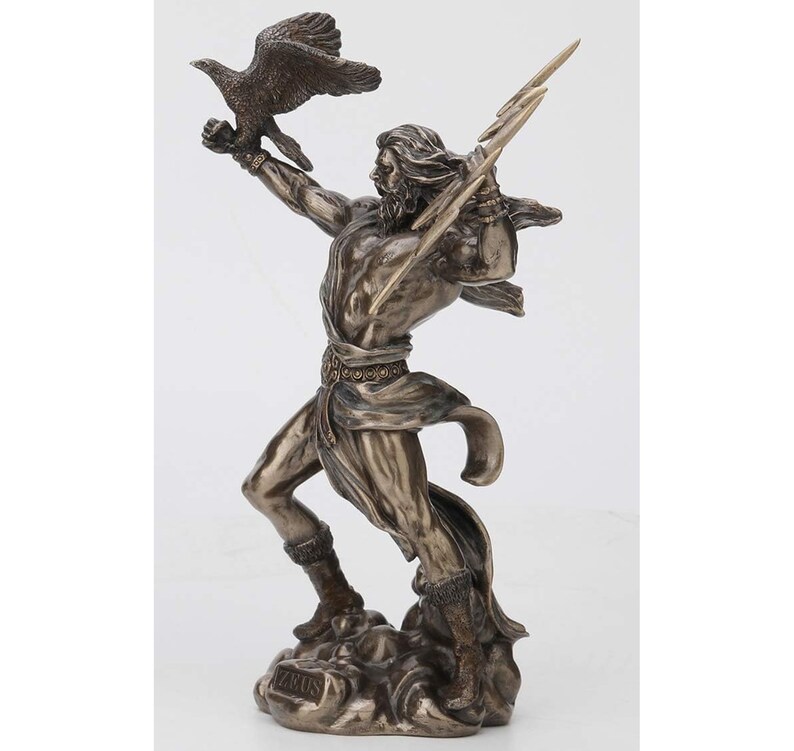 Greek Sculpture Greek God Zeus Thunderbolt Strike Statue Antique Bronze ...