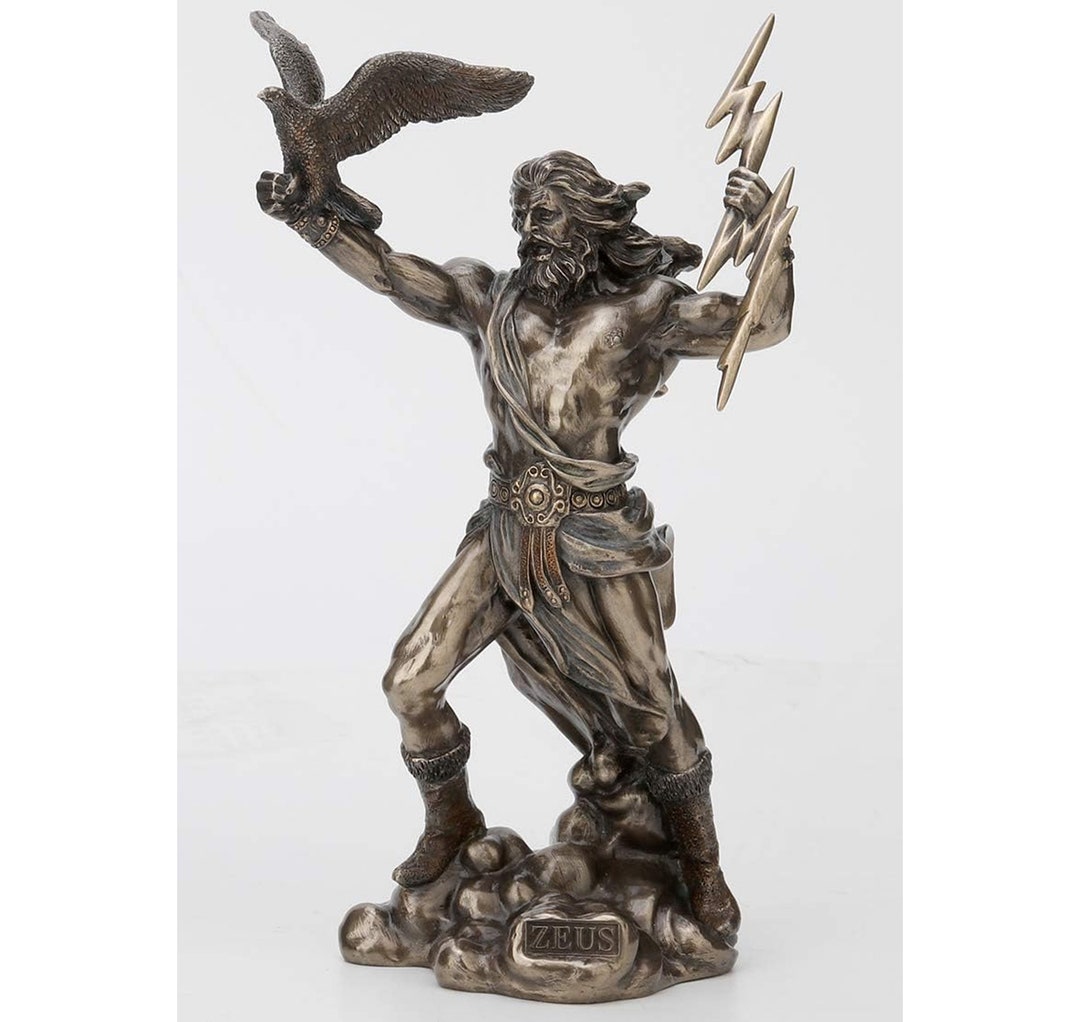 Greek Sculpture Greek God Zeus Thunderbolt Strike Statue Antique Bronze ...
