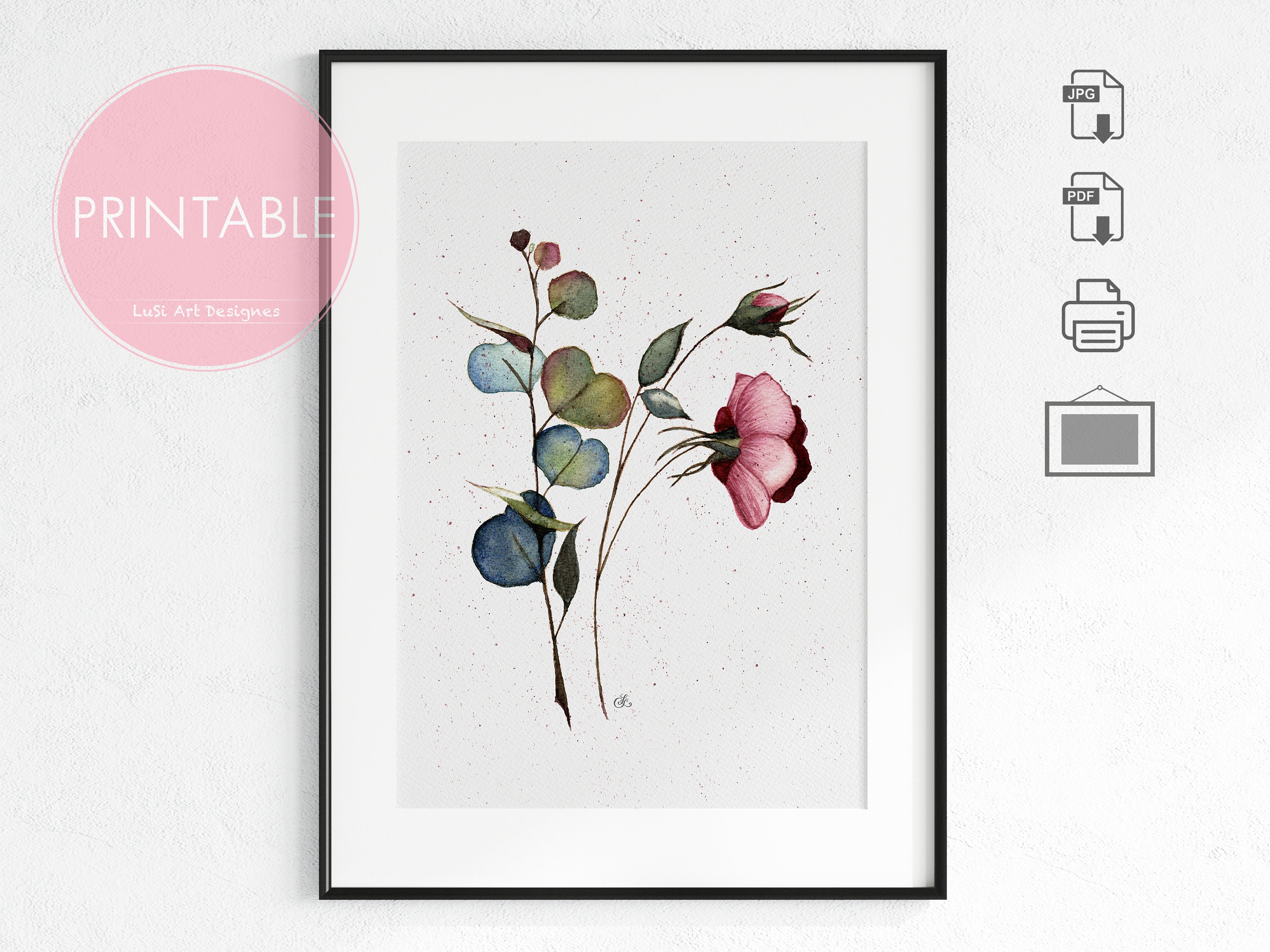 Red Flower Botanical Printable Watercolor Art Botanical Card Art Print ...