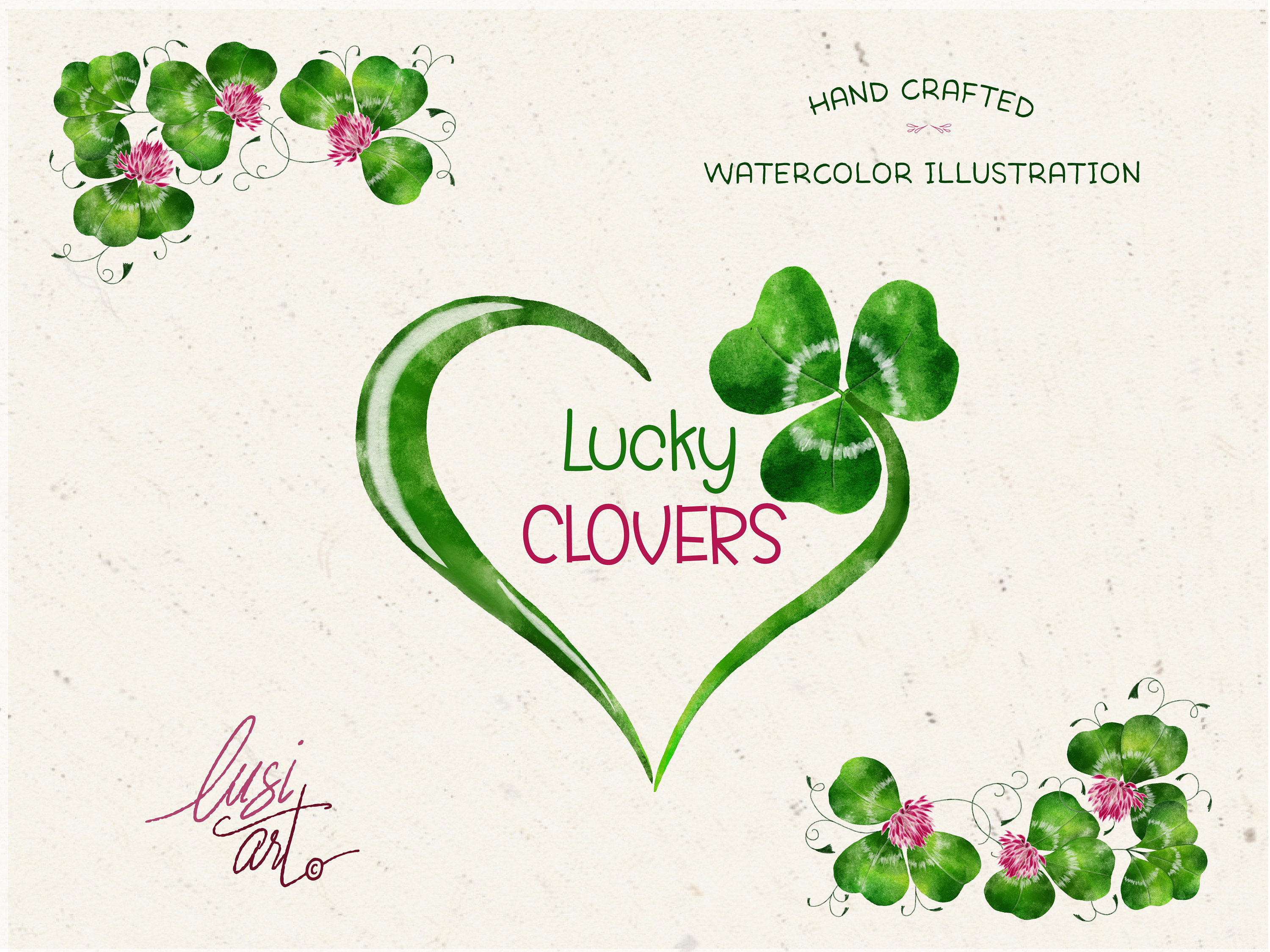 Lucky Clovers Watercolor Clip Art | St Patricks Day Clipart | Clover ...