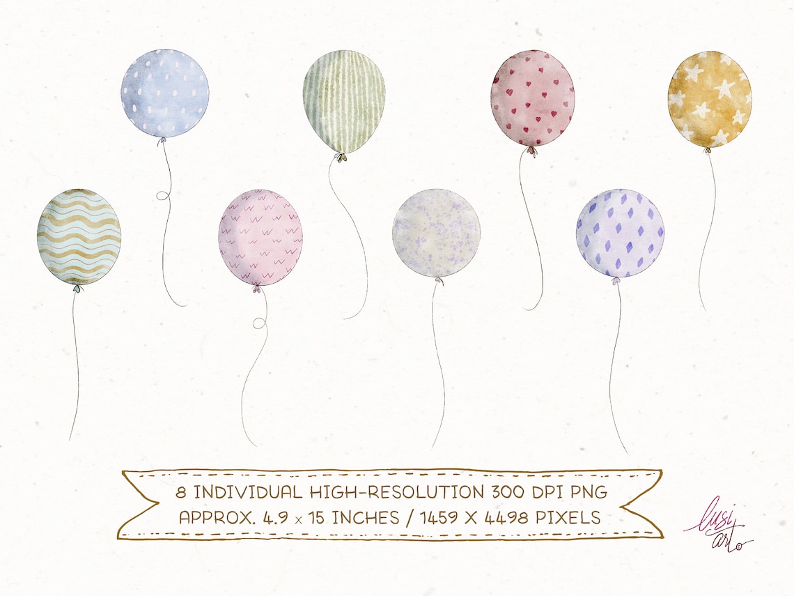 Party Balloons | Watercolor Clipart | Hand Painted | Balloon Clipart ...