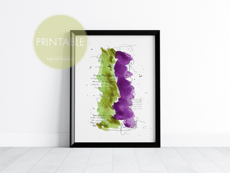 Green Purple Abstract Paintings Set of 3 | Mixed Media Abstract Wall ...