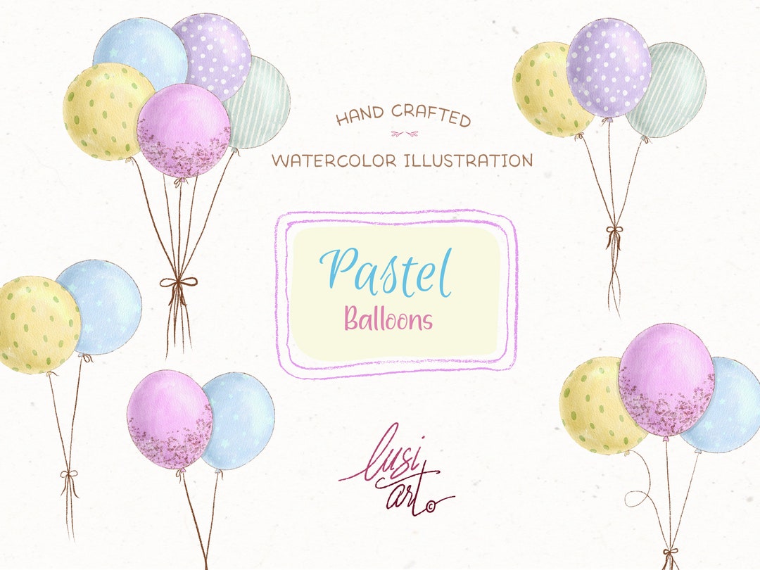 Pastel Balloons Watercolor Clipart Hand Painted Balloon Clipart ...