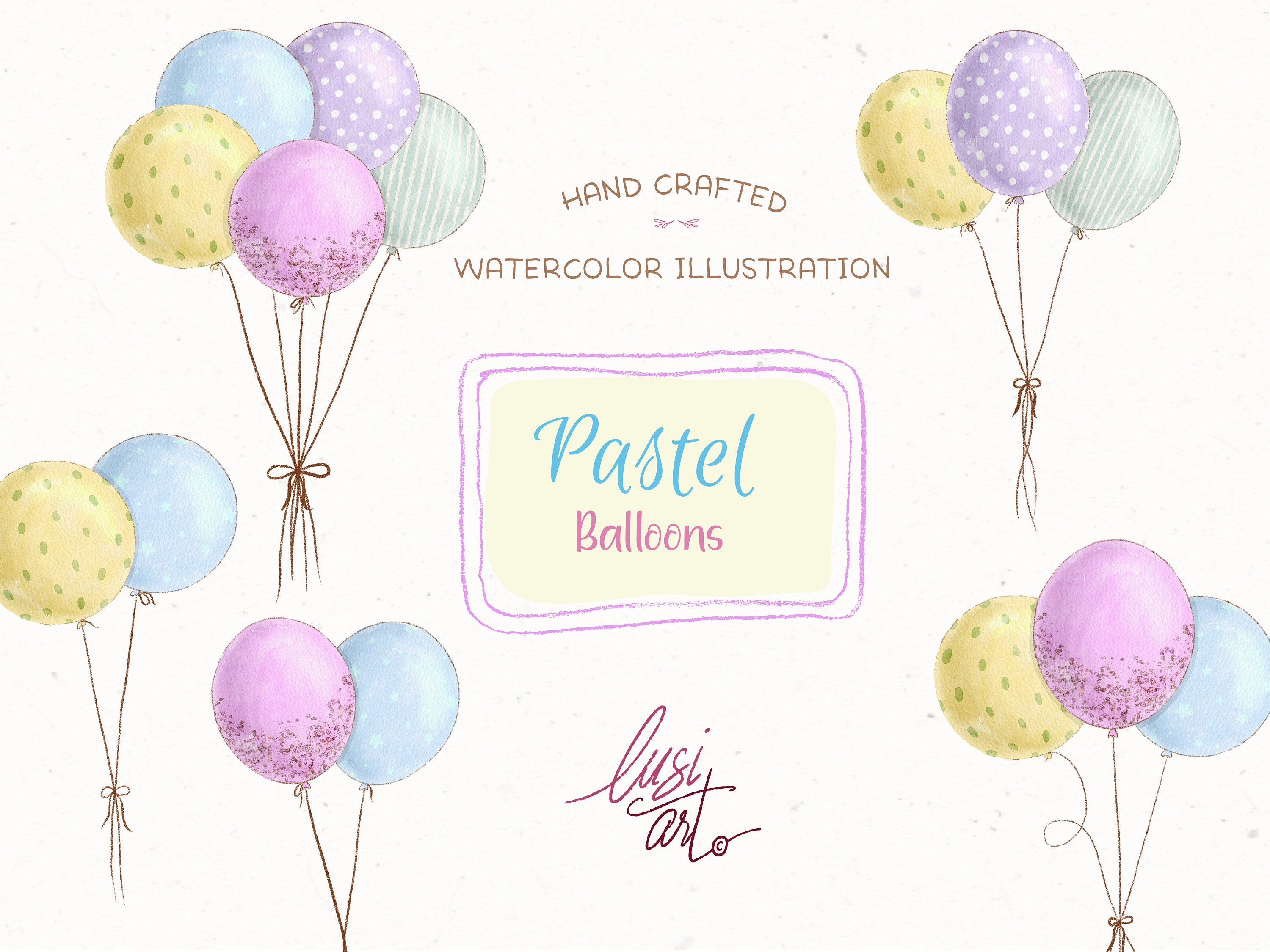 Pastel Balloons Watercolor Clipart Hand Painted Balloon Clipart ...