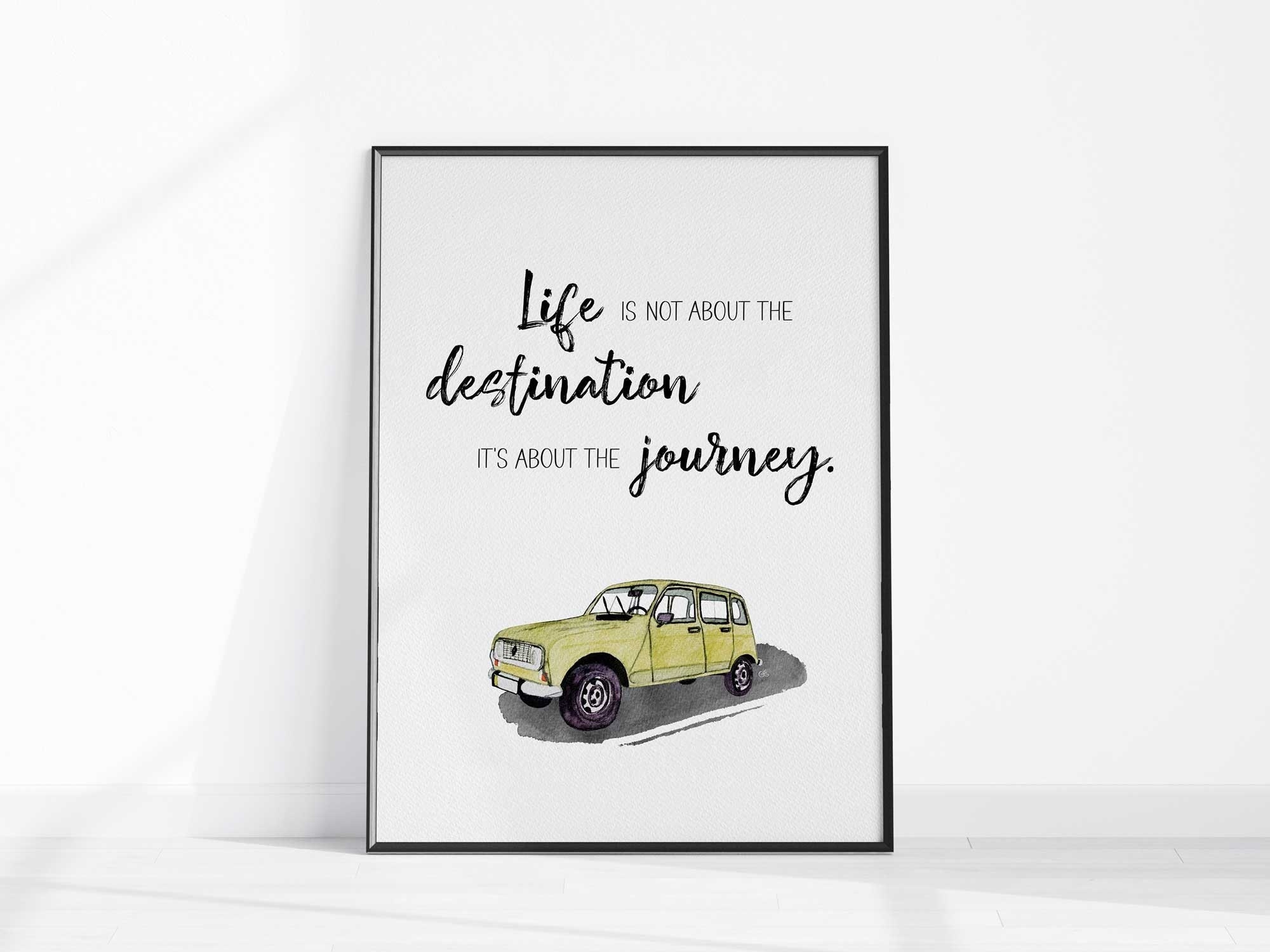 Yellow Renault Classic Car Motivational Quote Watercolor Illustration ...