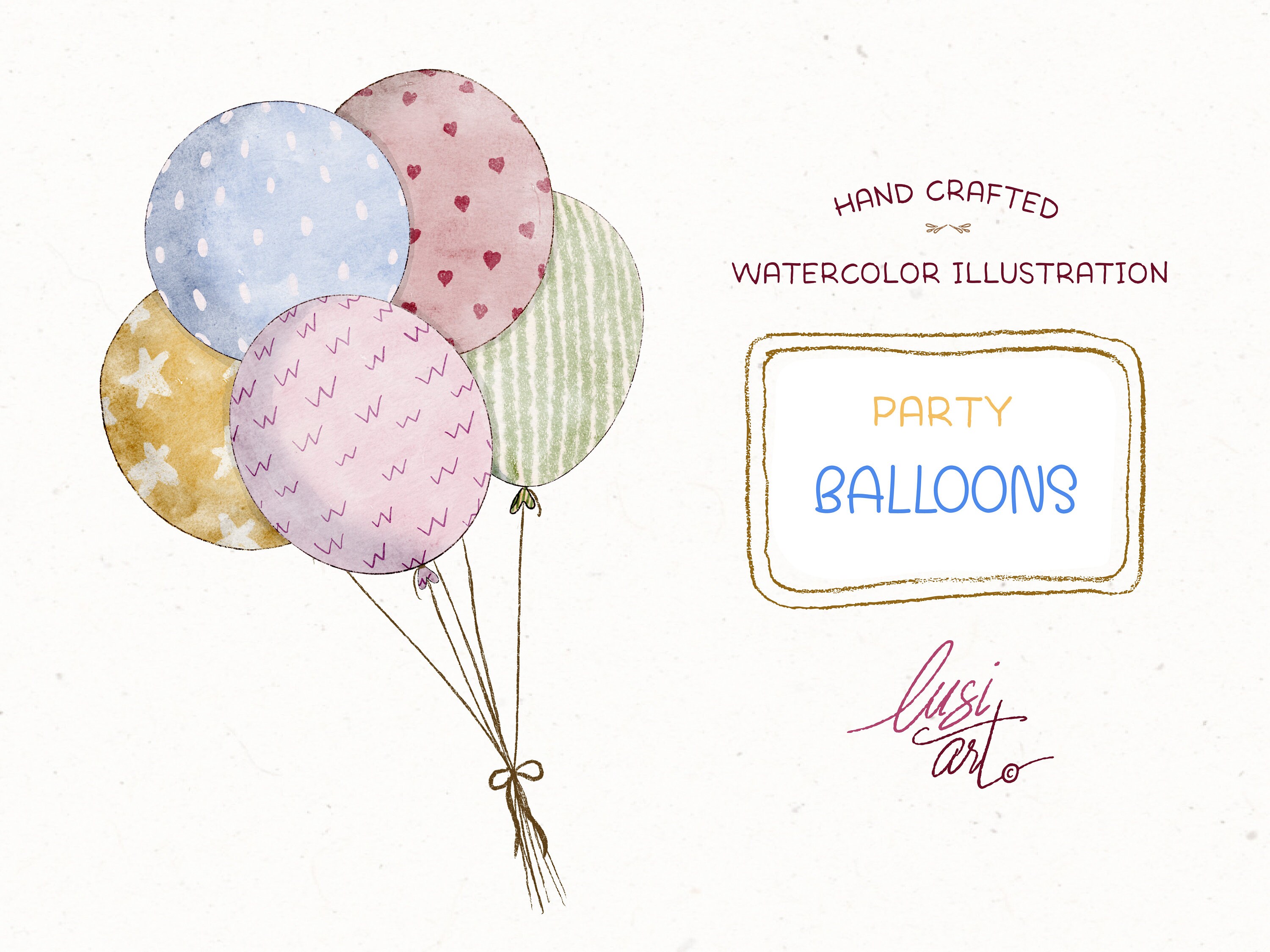 Party Balloons | Watercolor Clipart | Hand Painted | Balloon Clipart ...