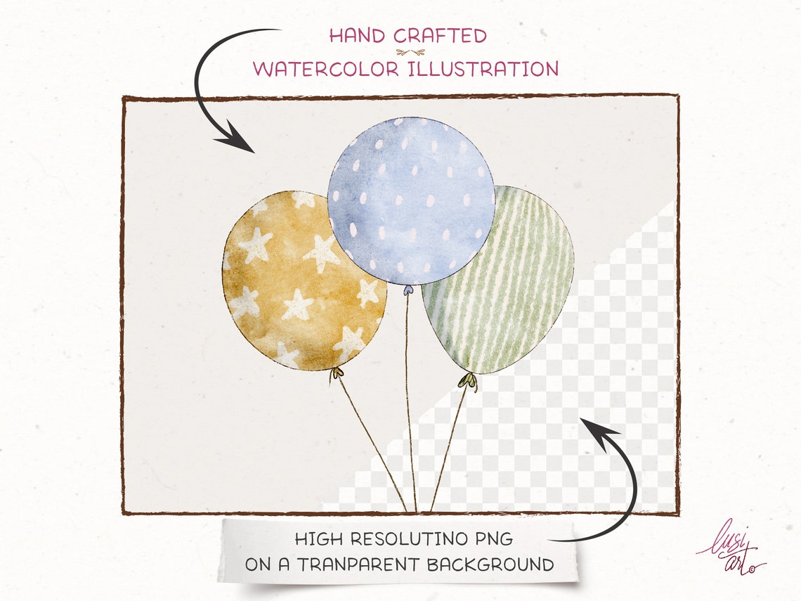 Party Balloons | Watercolor Clipart | Hand Painted | Balloon Clipart ...