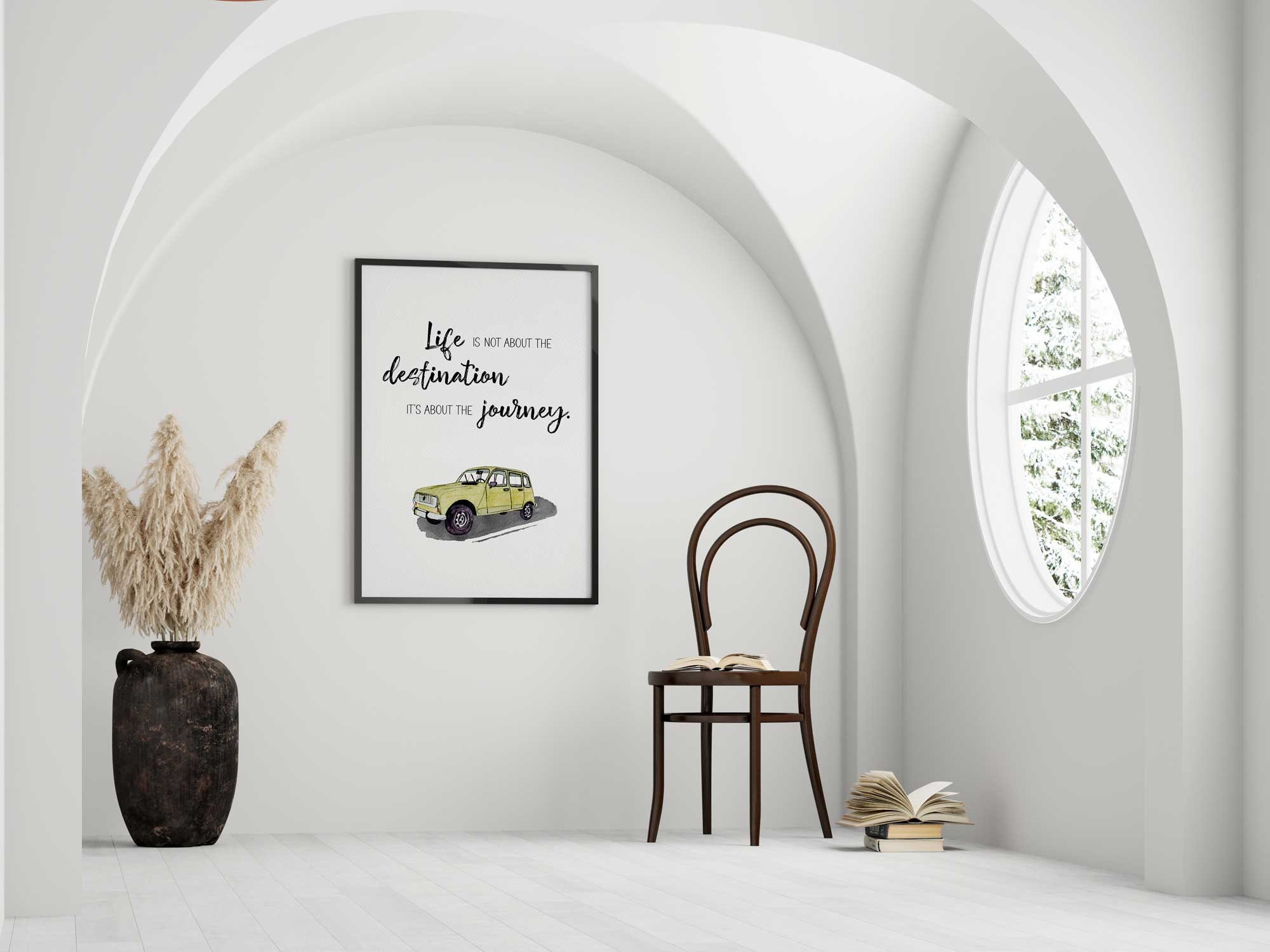 Yellow Renault Classic Car Motivational Quote Watercolor Illustration ...