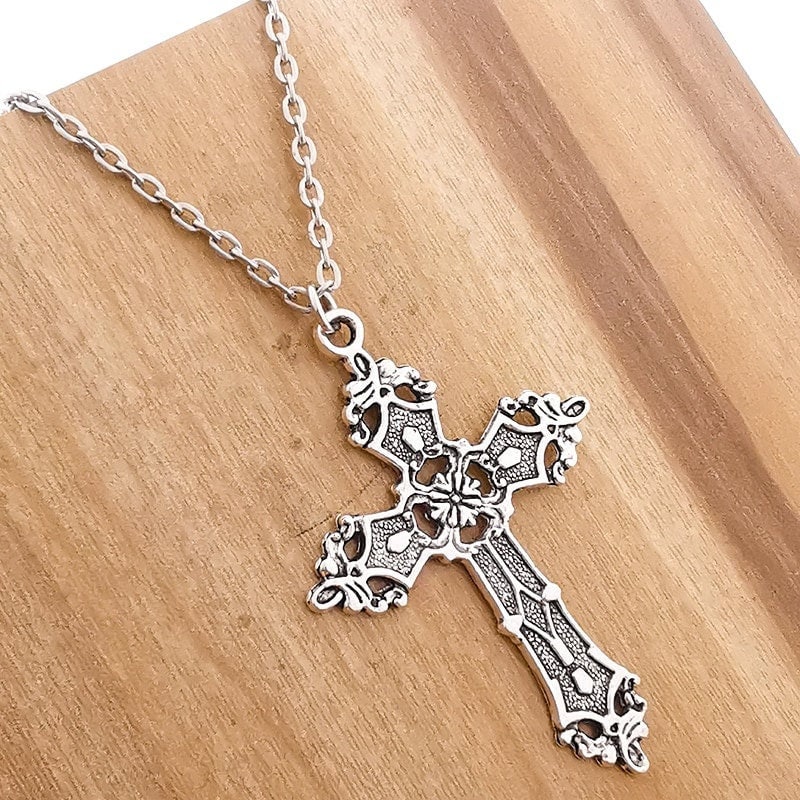 Gothic Cross Necklace, Gothic Jewelry, Silver Cross Necklace, Cross ...