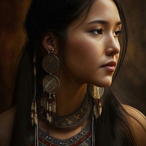 Muskogee Creek Native American Woman With Long Earrings | Profile of ...