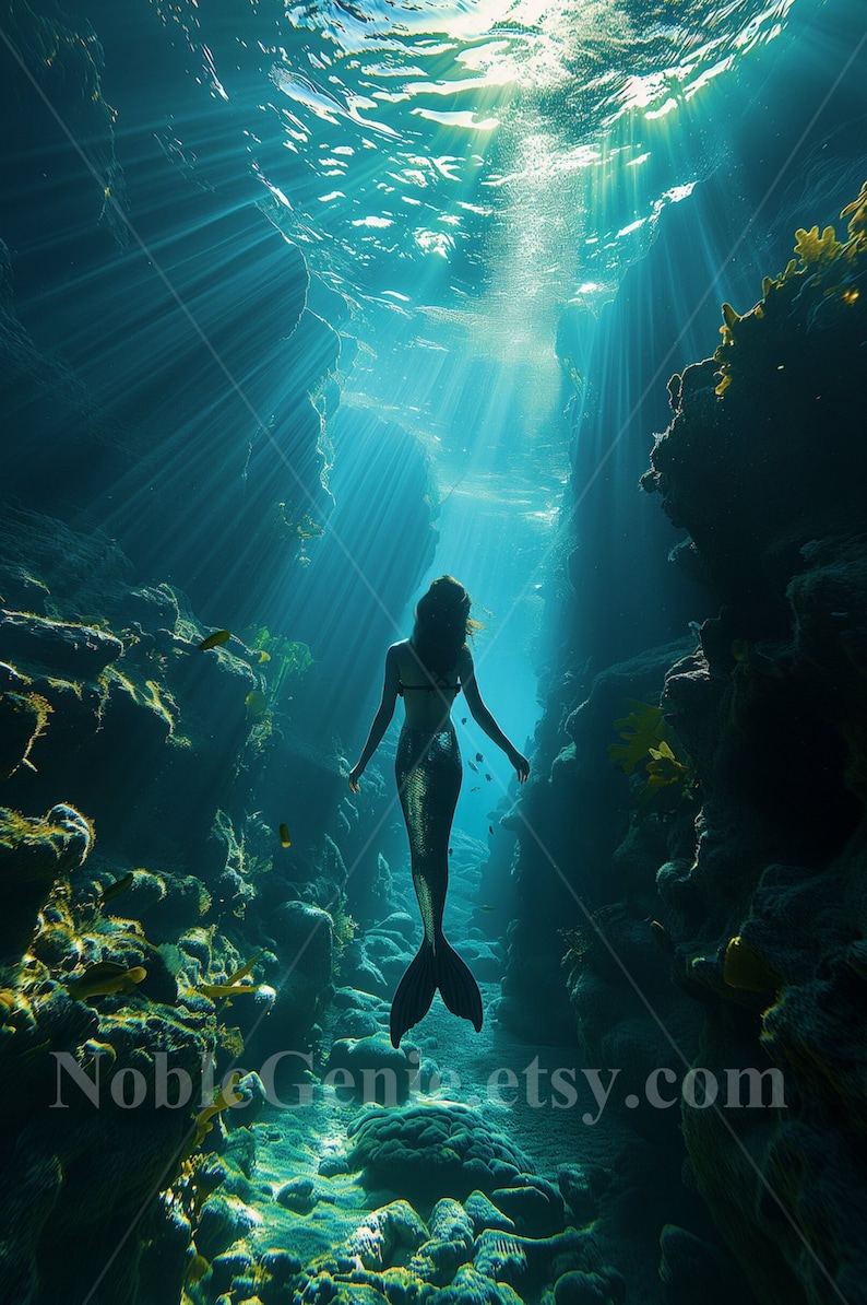 Beautiful Mermaid With Tail in the Ocean Fantasy Ocean Life Nature AI ...