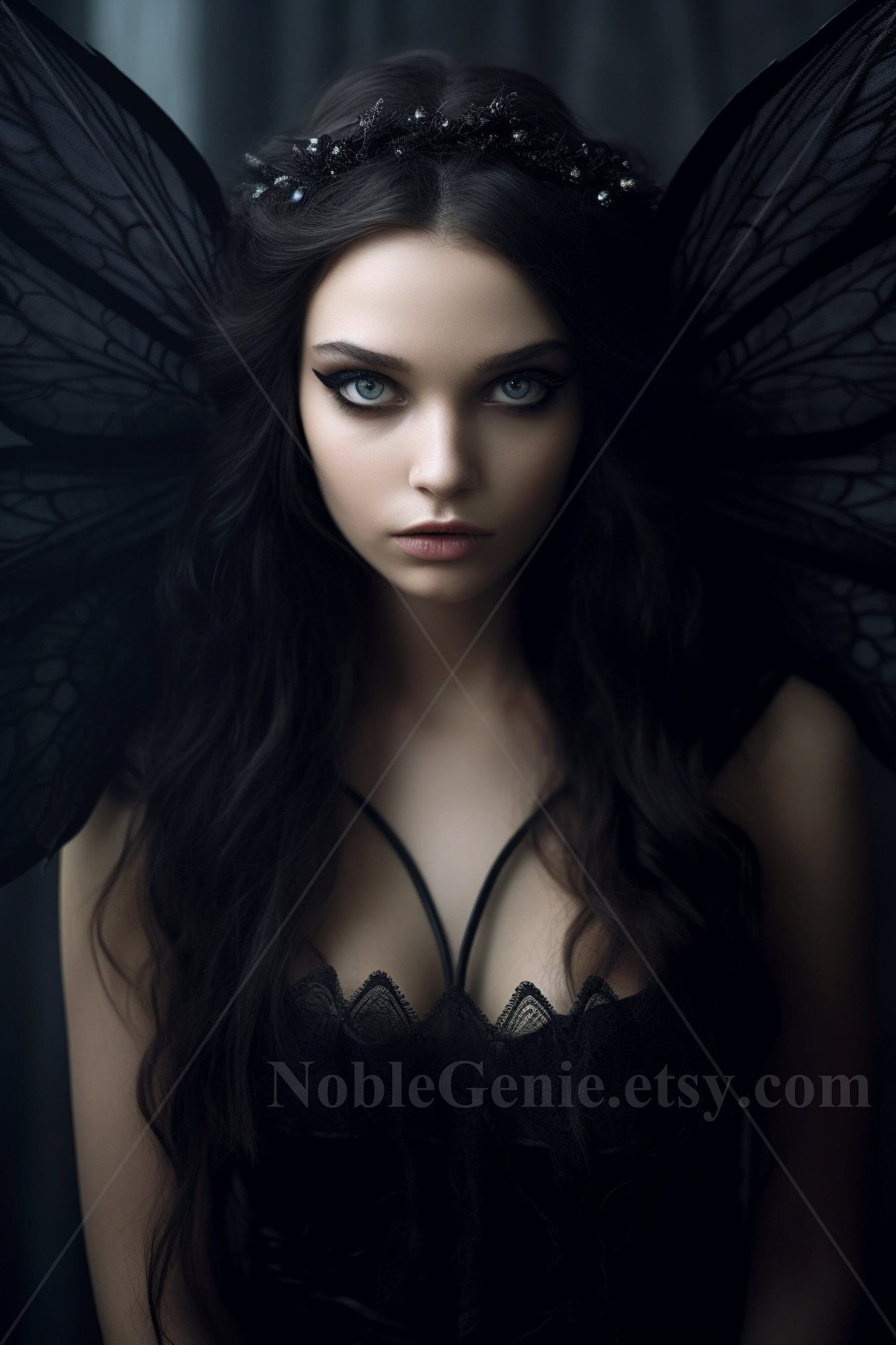 Dark Angel Seductive Dark Fairy Gothic Fantasy Witch Black Magic AI Art Print Printable Image ...