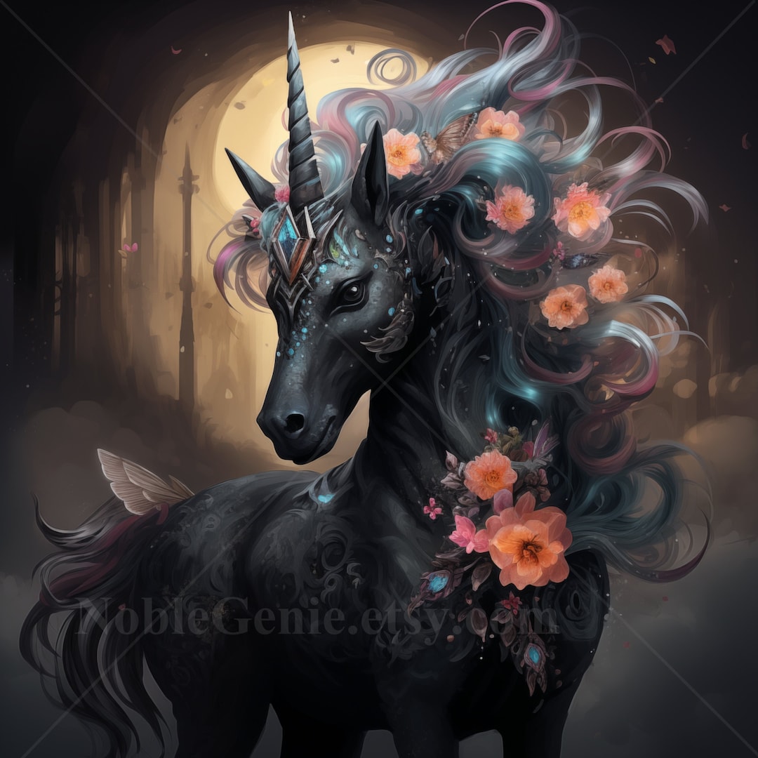 Gothic Unicorn | Fantasy Art | Black Horse | Magical Unicorn | Mythology | AI Art Print ...
