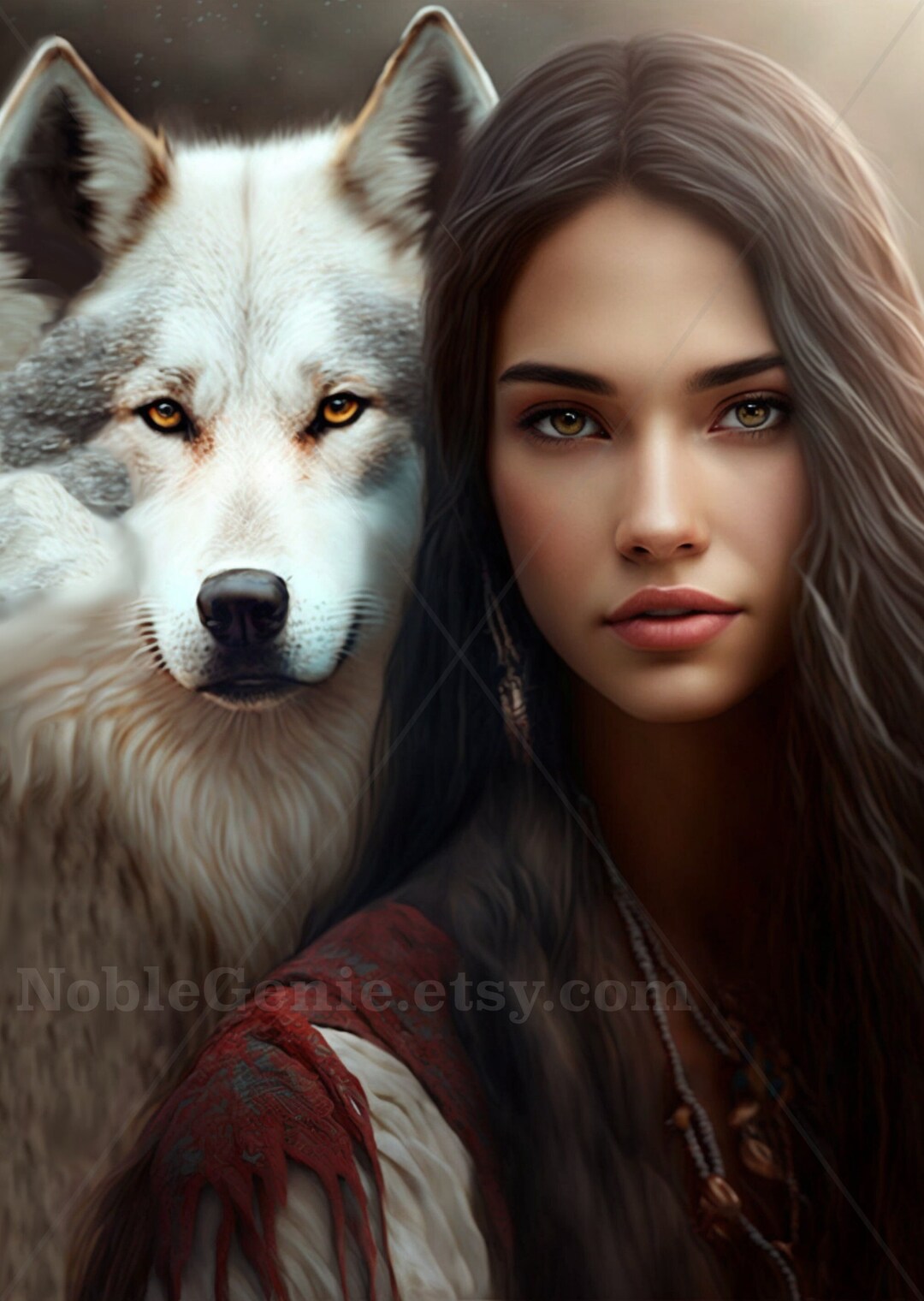 Muskogee Creek Native American Woman With a Wolf Mixed Race Female AI ...