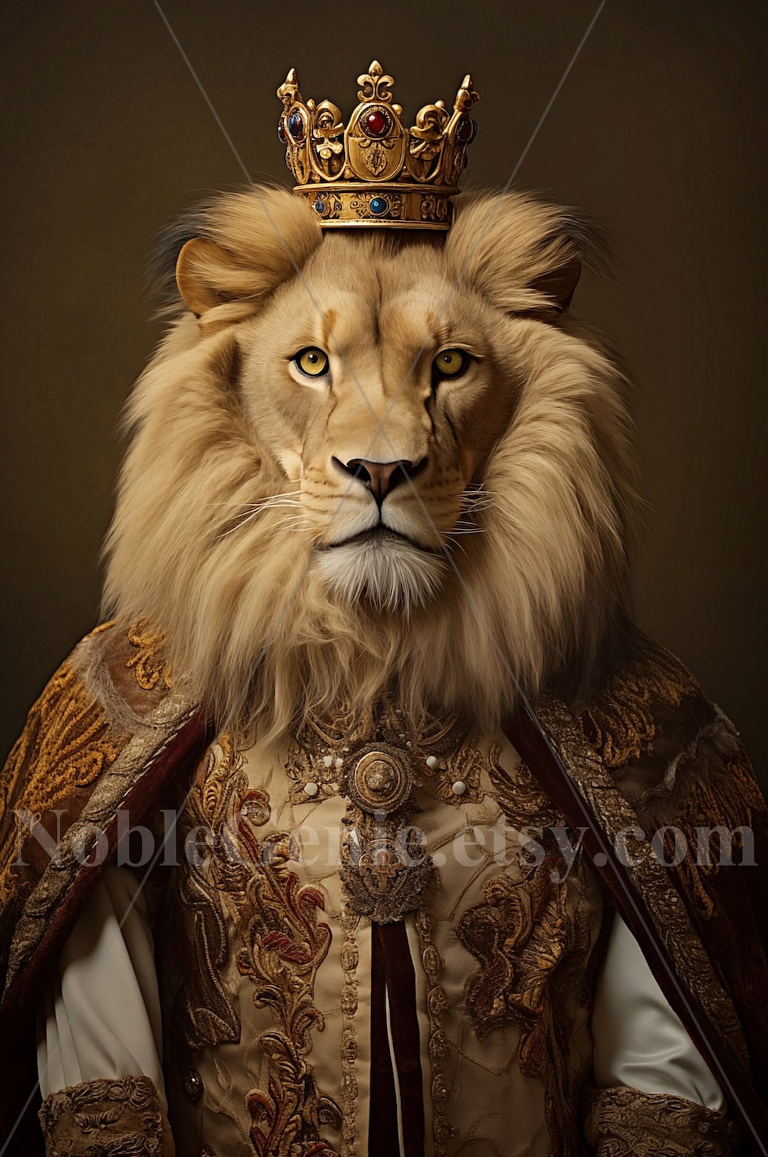 Lion as a King | Lion With a Crown | Animal Portrait Wall Art ...