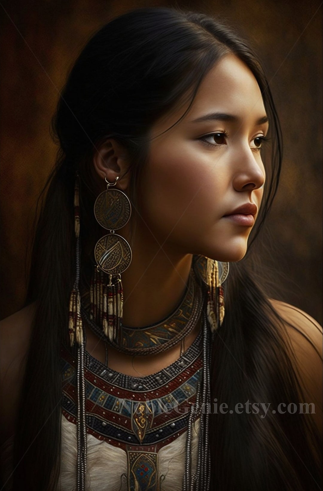 Muskogee Creek Native American Woman With Long Earrings | Profile of ...
