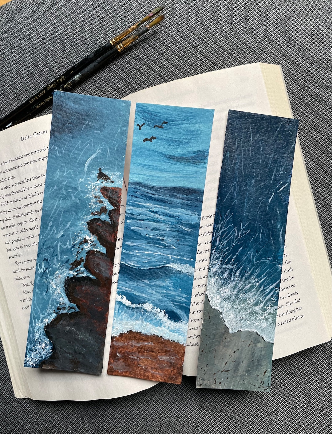 Hand-painted Ocean Beach Bookmarks: Gloomy Seascape Art - Etsy
