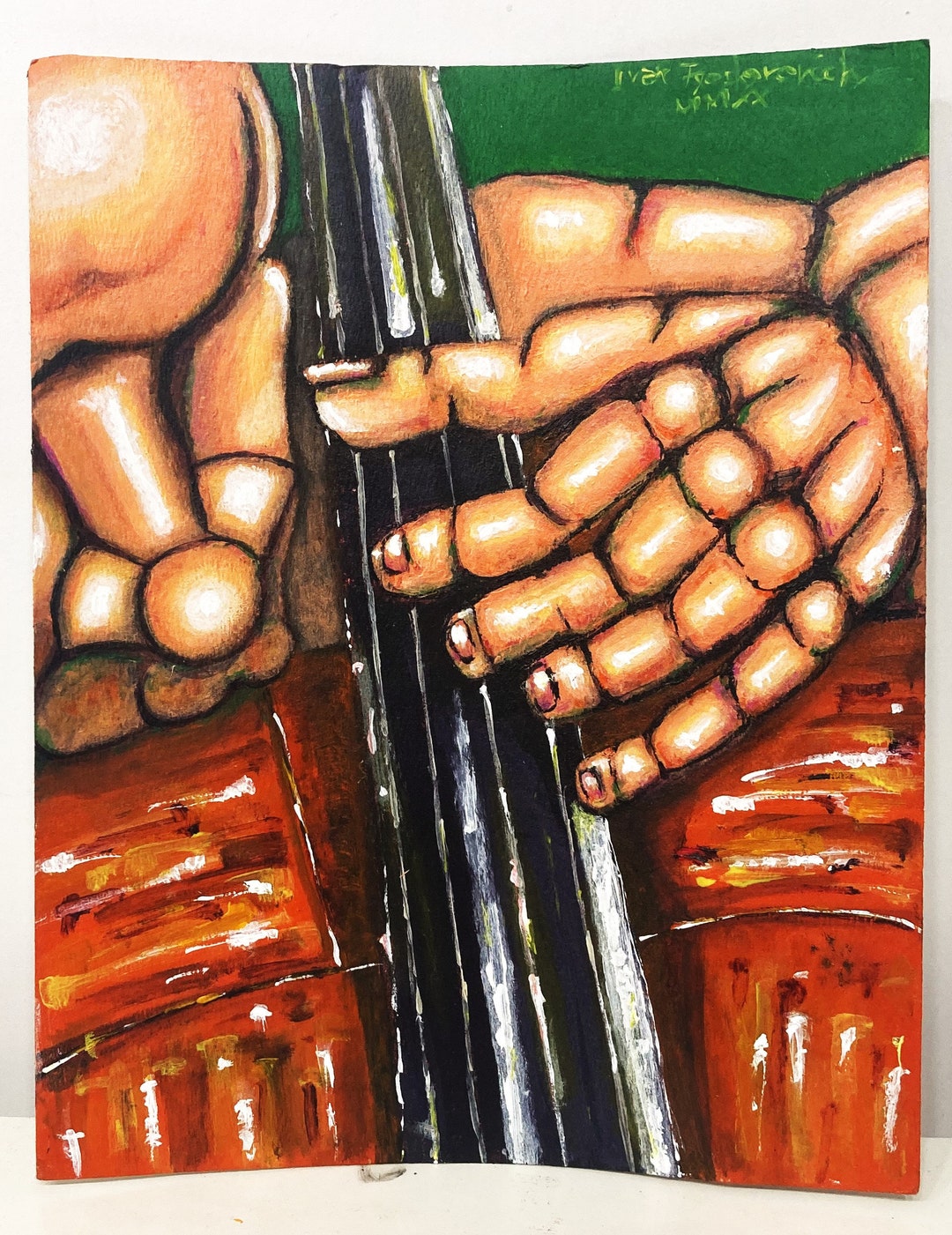 Street Art Acrylic Painting Cello Player Portrait Bright Color - Etsy