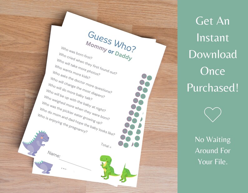Printable Dinosaur Theme Baby Shower Game guess Who Baby - Etsy