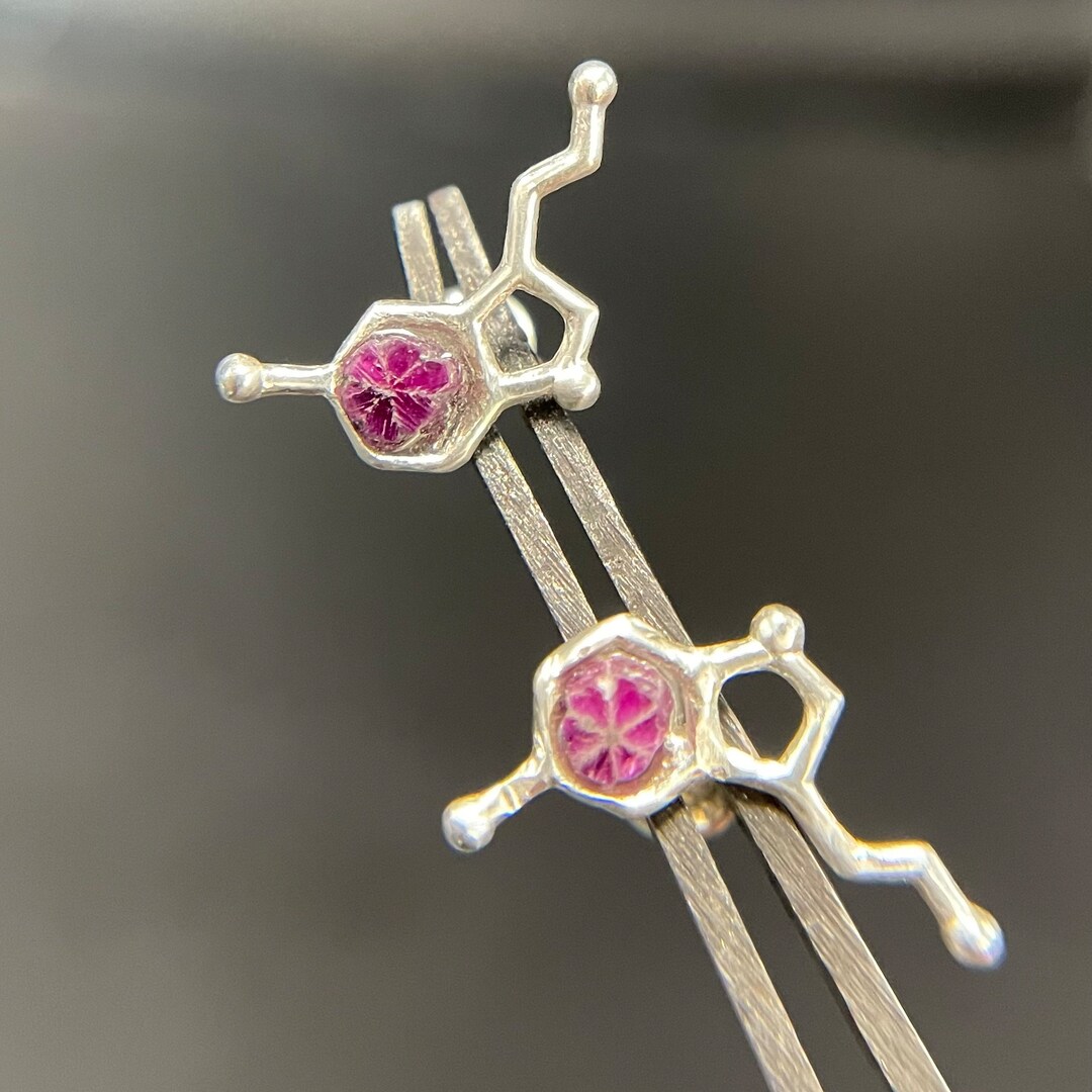 3mm Trapiche Ruby Serotonin Molecular Structure Studs, Natural and ...