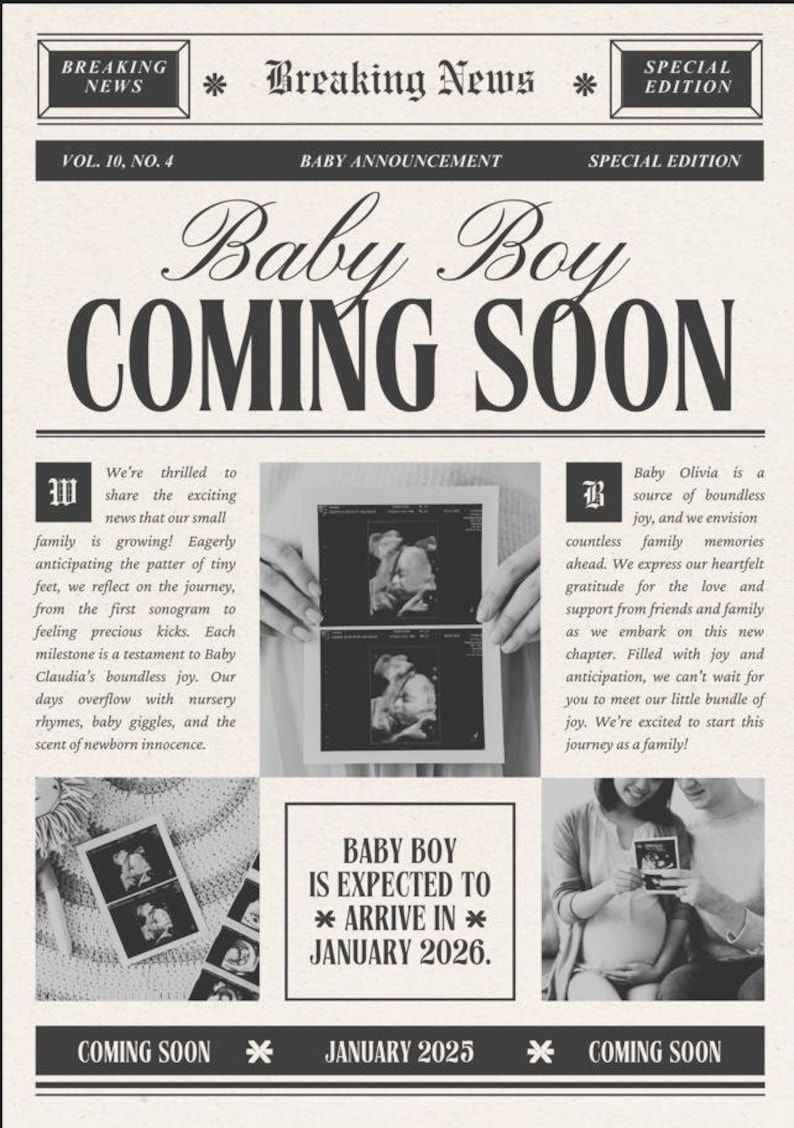 BABY NEWSPAPER New Baby Announcement - Etsy