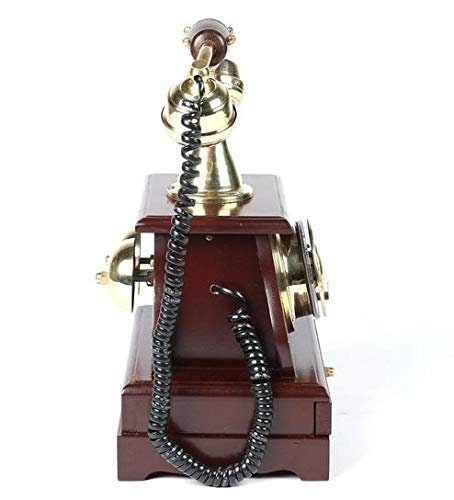 Decorative Antique Retro Dial Candlestick Telephone Wooden Base Brass ...