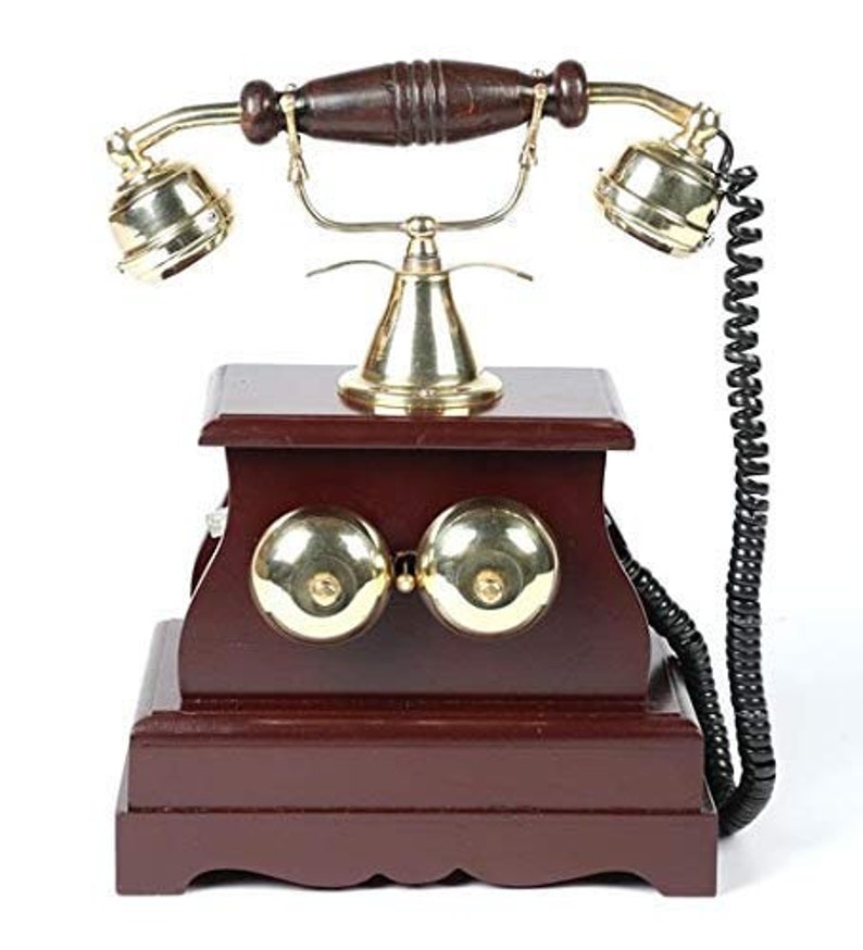 Decorative Antique Retro Dial Candlestick Telephone Wooden Base Brass ...