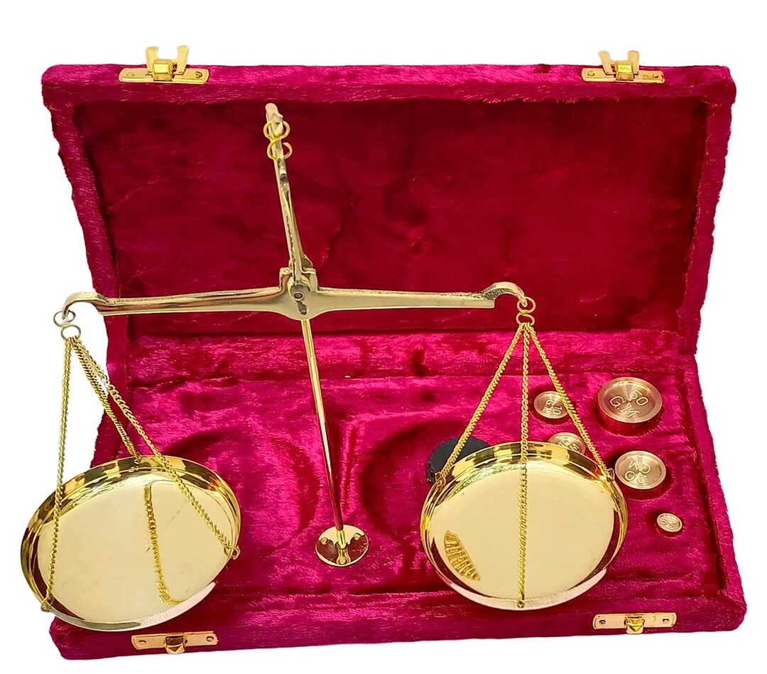 Brass Big Old Traditional Goldsmith Weight tarazu Showpiece Velvet Box ...