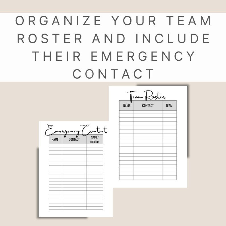 Roster Bundle/team Roster and Emergency Contact/cheer Team Roster ...