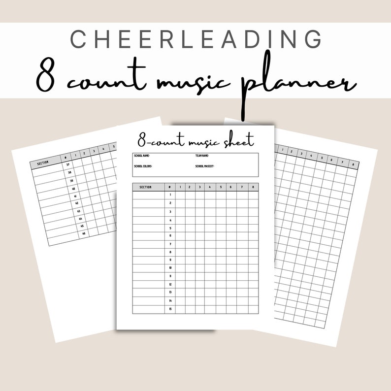8-count Cheer Music Sheet/choreography Sheet/8-count Music Tracker/8 ...