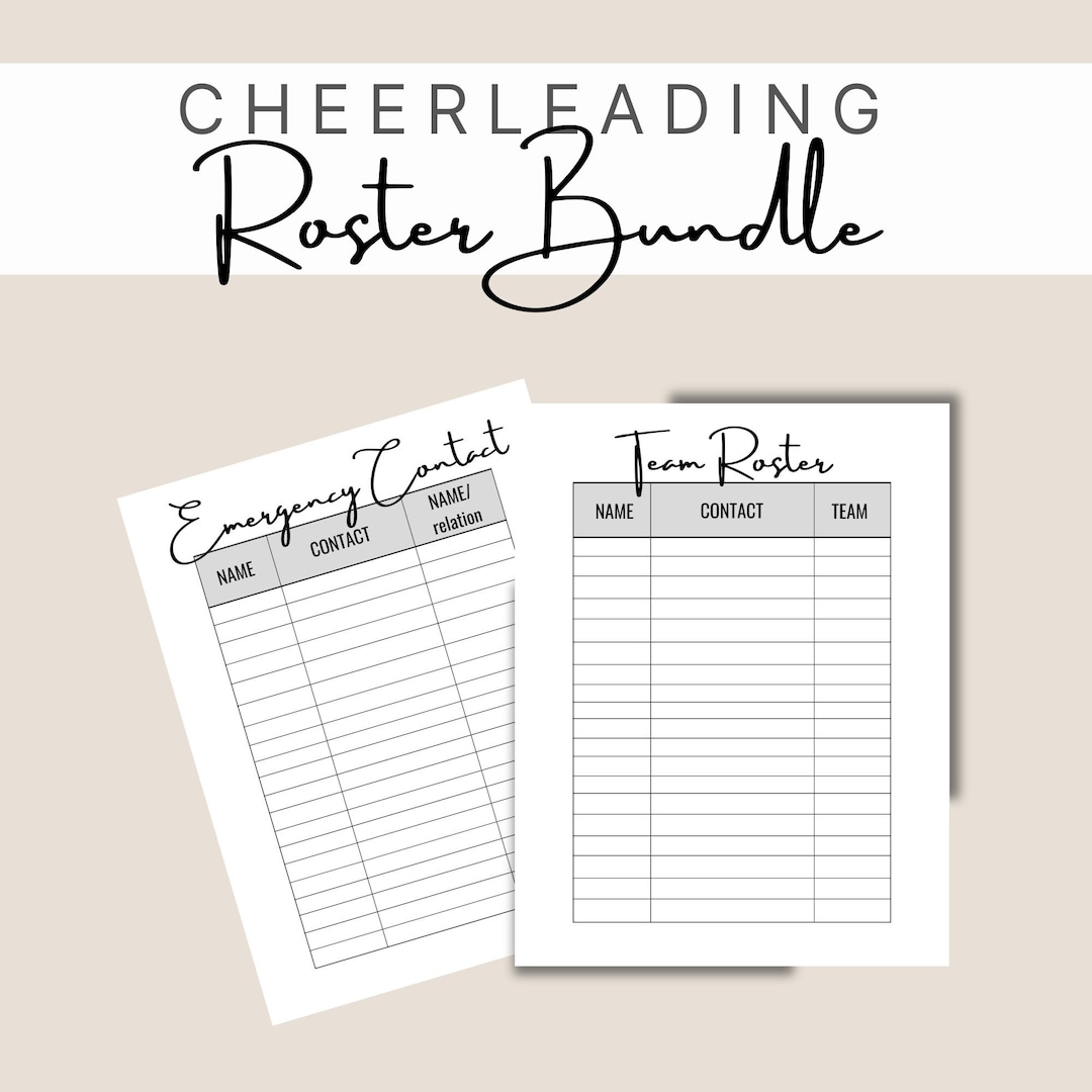 Roster Bundle/team Roster and Emergency Contact/cheer Team Roster ...