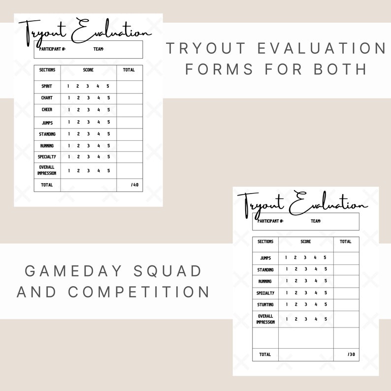 Cheerleading Tryout Evaluations/cheer Evaluation Sheets/evaluation Printables/pdf Cheer ...
