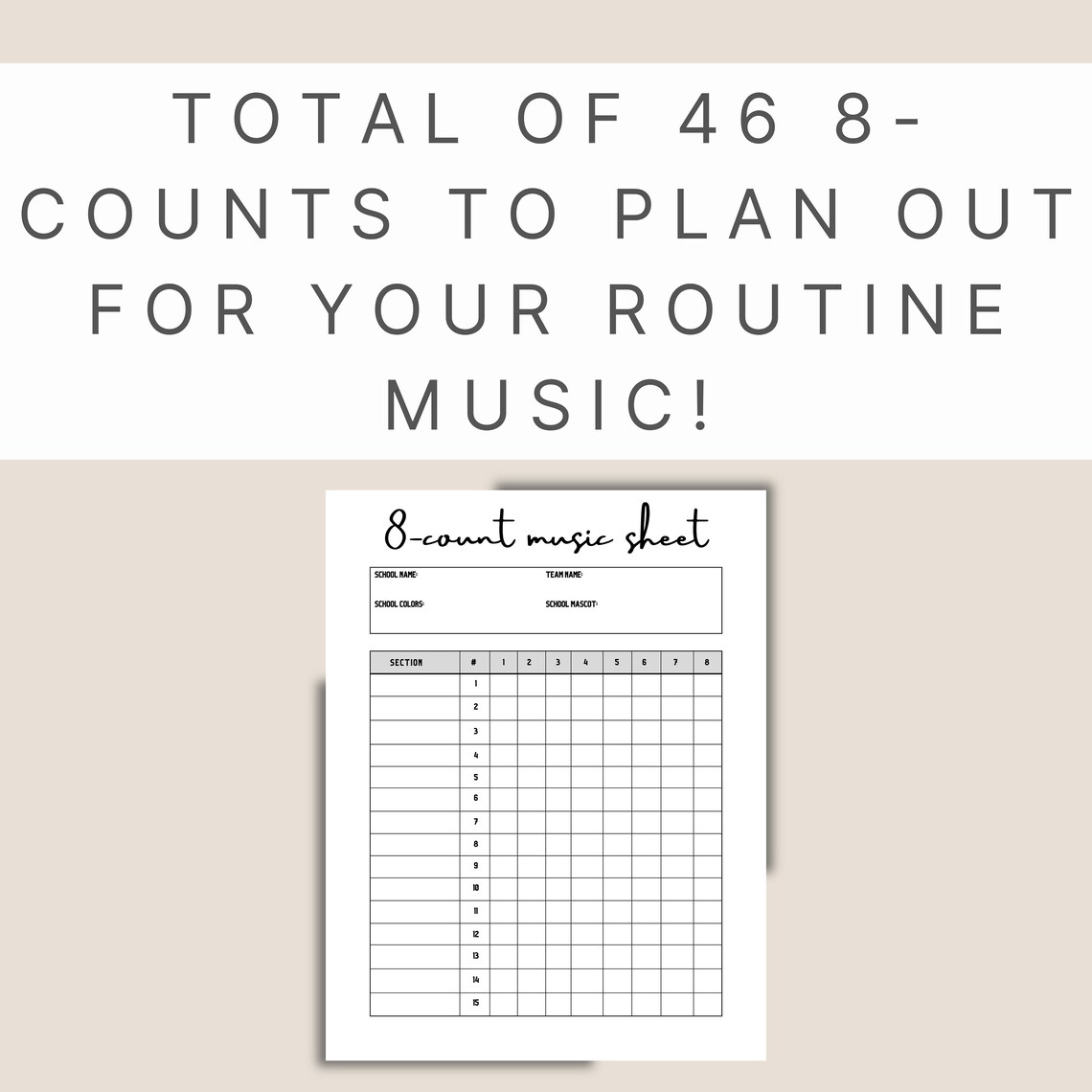 8-count Cheer Music Sheet/choreography Sheet/8-count Music Tracker/8 ...