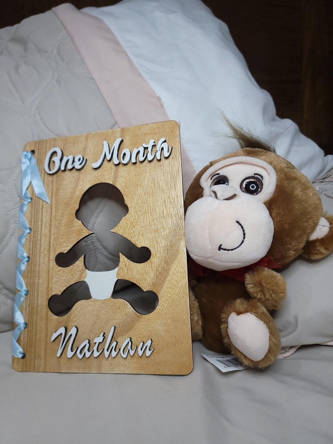 Kid-shaped Wooden First Month Sign, Milestone Baby Card, One Month Baby ...