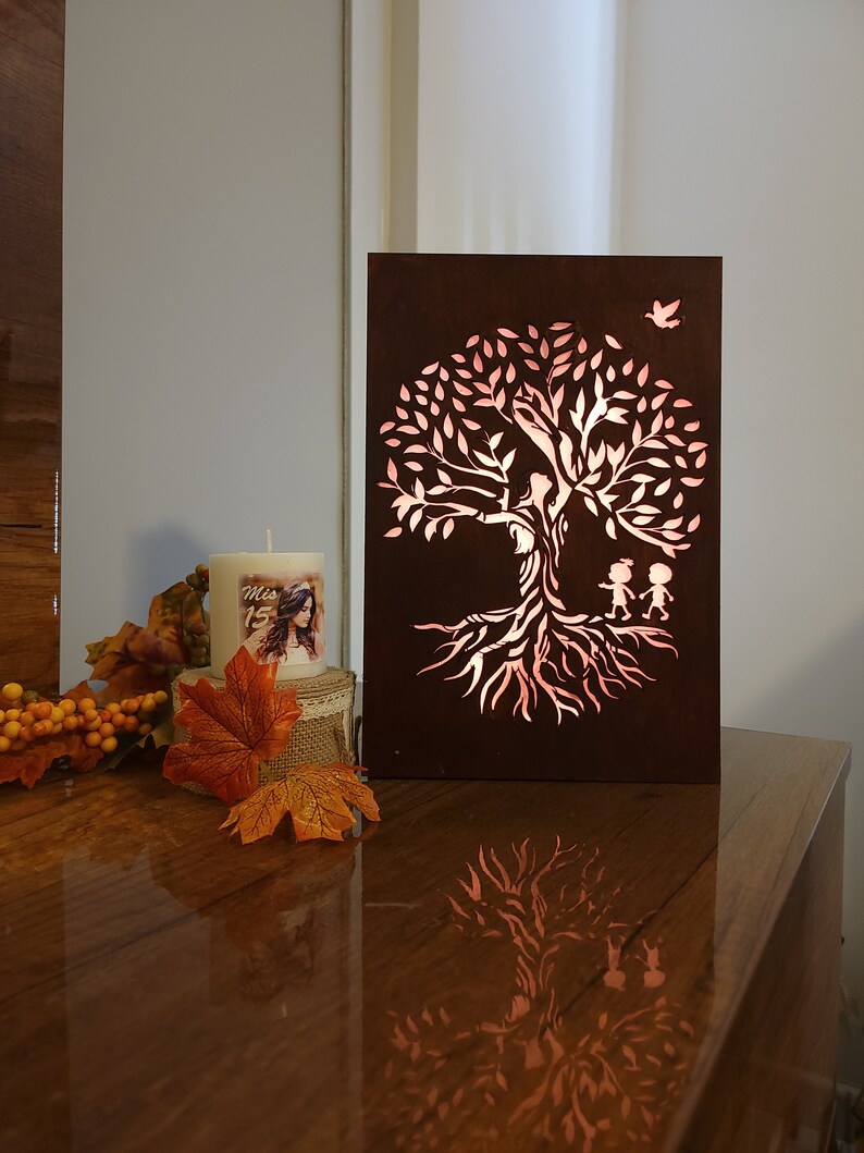 Handmade Tree of Life Lamp: Wooden Family Light, Color Changing - Etsy