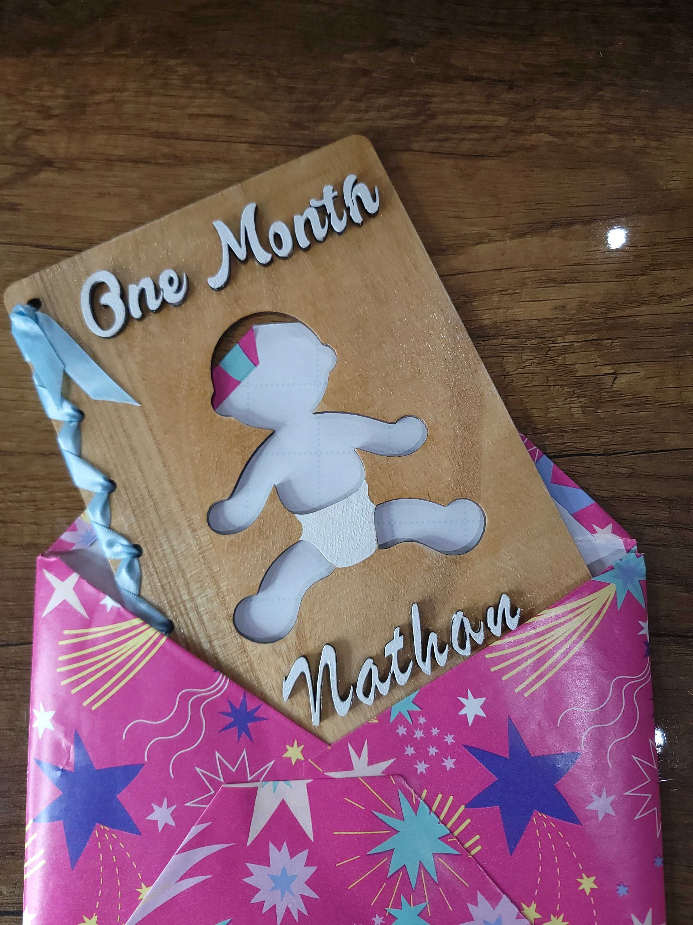 Kid-shaped Wooden First Month Sign Milestone Baby Card One - Etsy