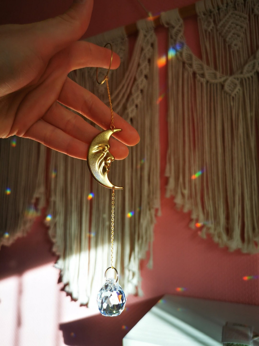 The Suncatcher Mini Moon Small Suncatcher With Moon and Round Rainbow ...